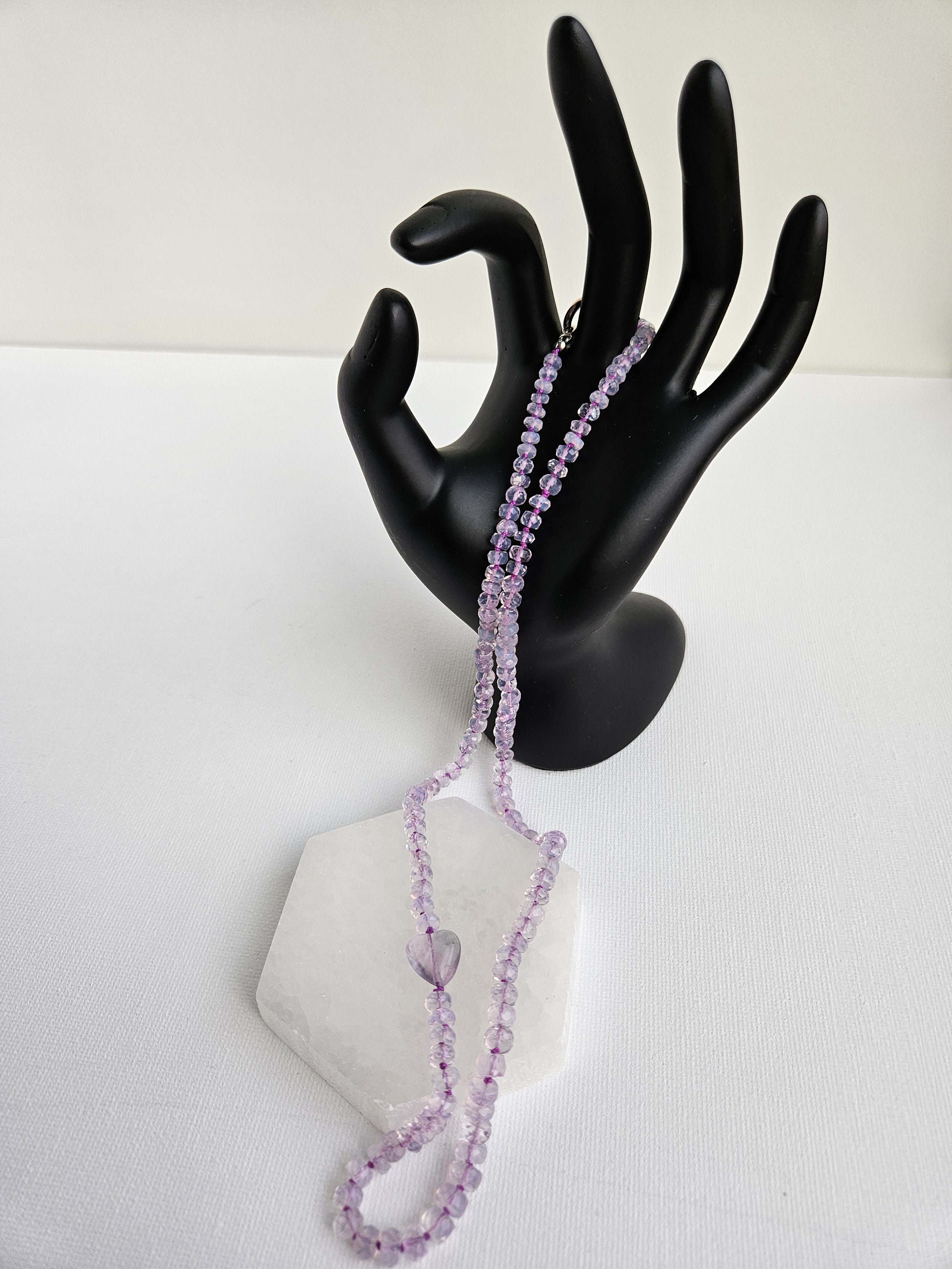 Lavender Quartz With a Fluorite Heart Accent Hand Knotted on Purple ...