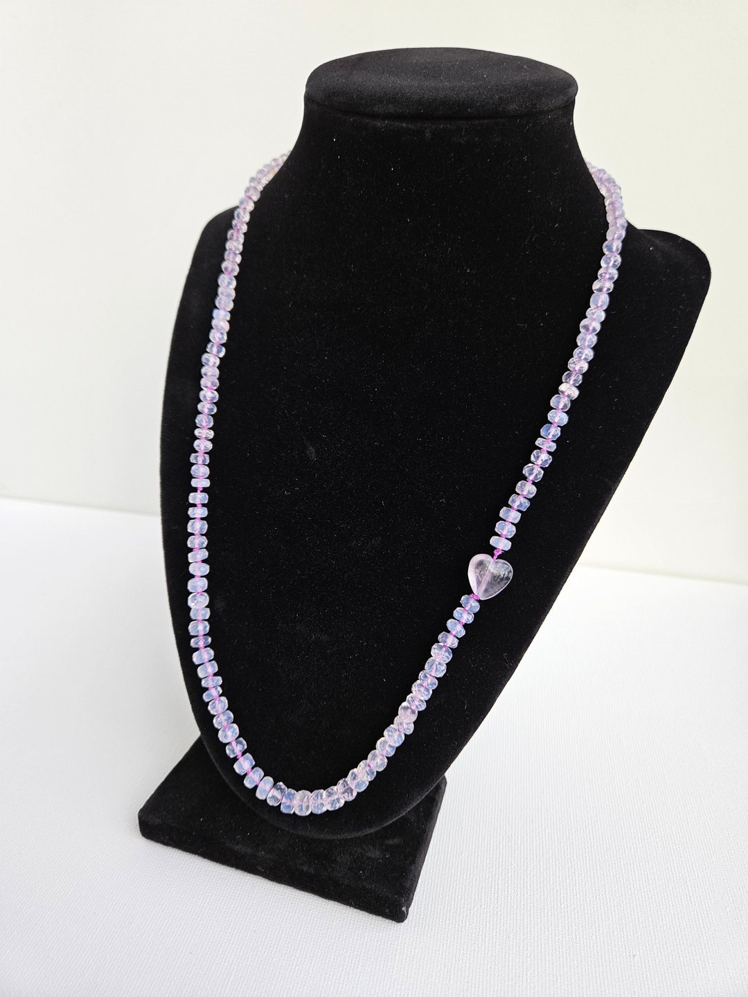 Lavender Quartz With a Fluorite Heart Accent Hand Knotted on Purple ...