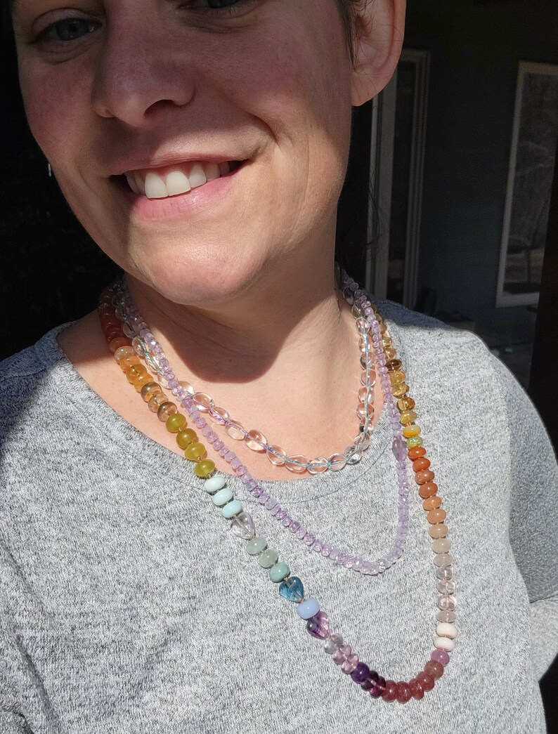Lavender Quartz With a Fluorite Heart Accent Hand Knotted on Purple ...
