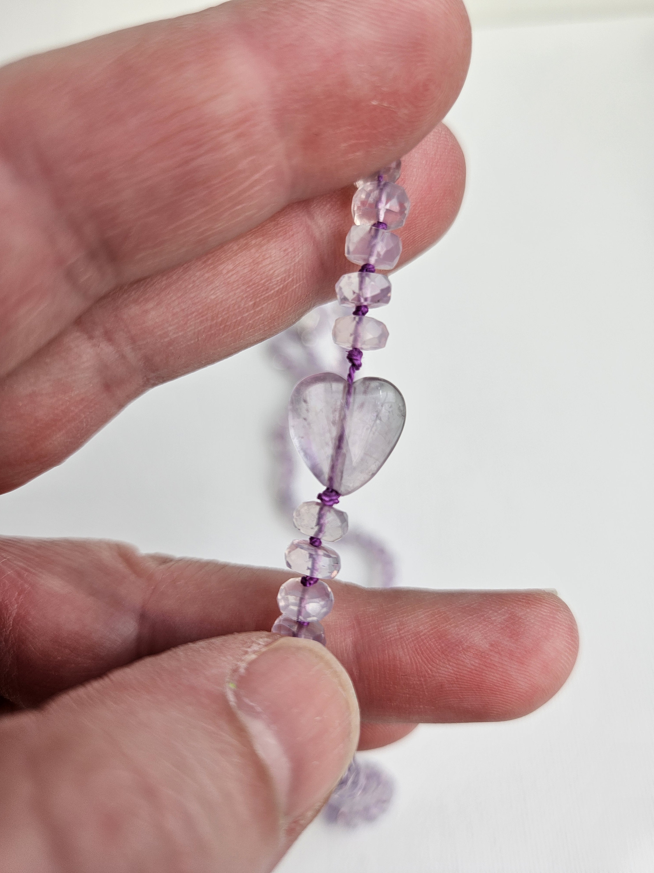 Lavender Quartz With a Fluorite Heart Accent Hand Knotted on Purple ...