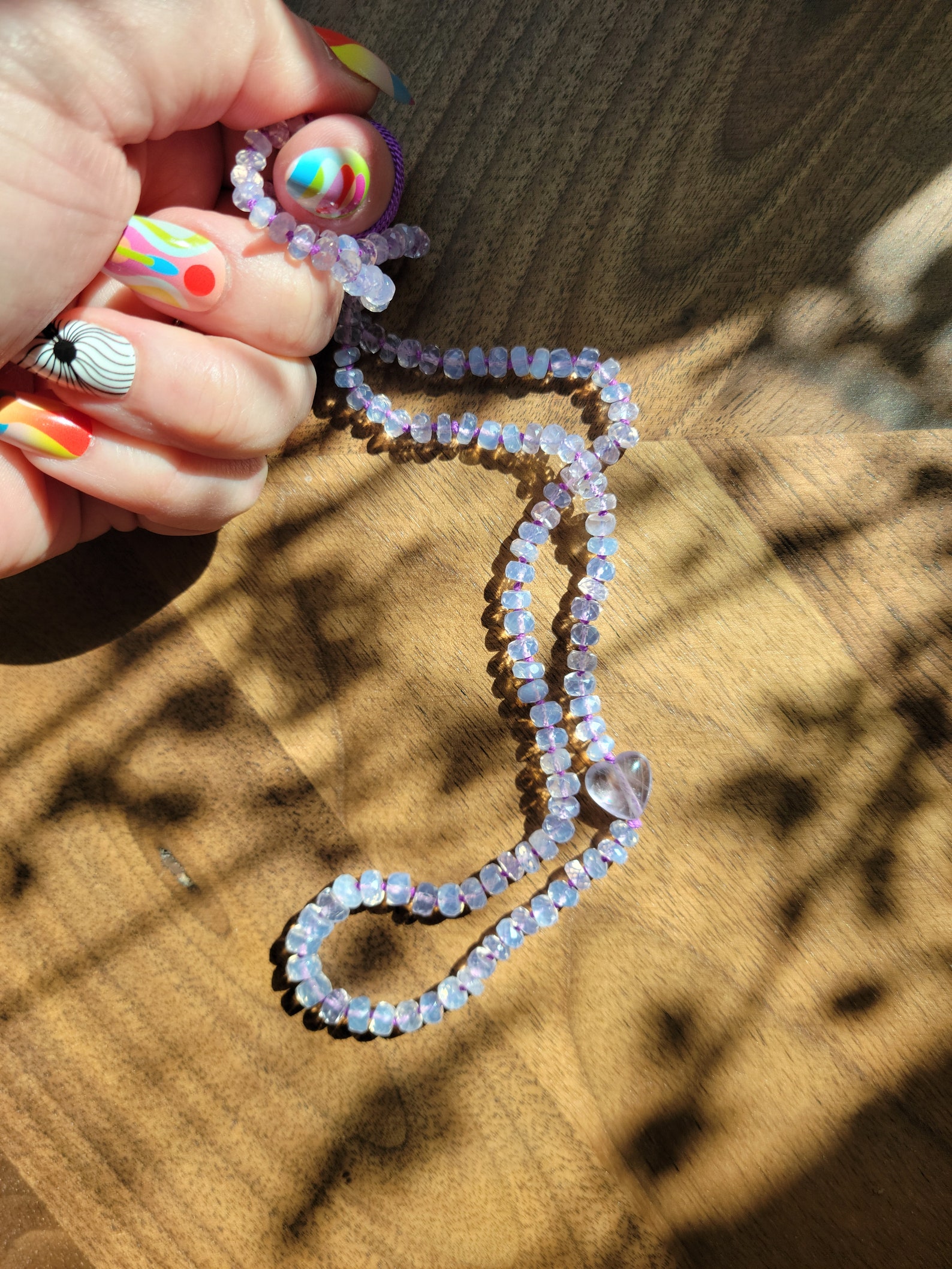 Lavender Quartz With a Fluorite Heart Accent Hand Knotted on Purple ...