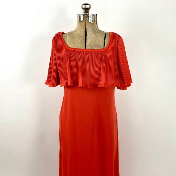 70s Red Grecian Goddess Dress Accordion Pleated Flutt… - Gem