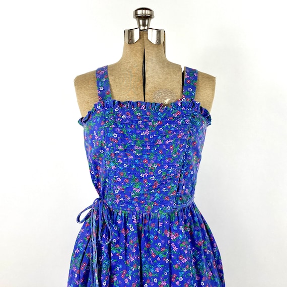 70s Lanz Purple Floral Dress Cottagecore Boho Sun Mid… - Gem