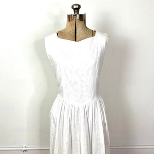 70s Lanz White Cottagecore Cotton Dress Ethereal Brocade Caged Dress ...