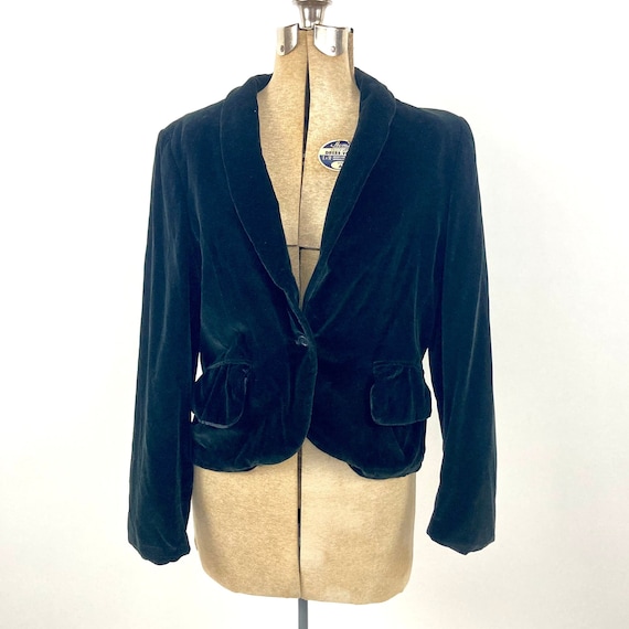 70s Black Velvet Blazer Minimalist Classic Boho Vinta… - Gem
