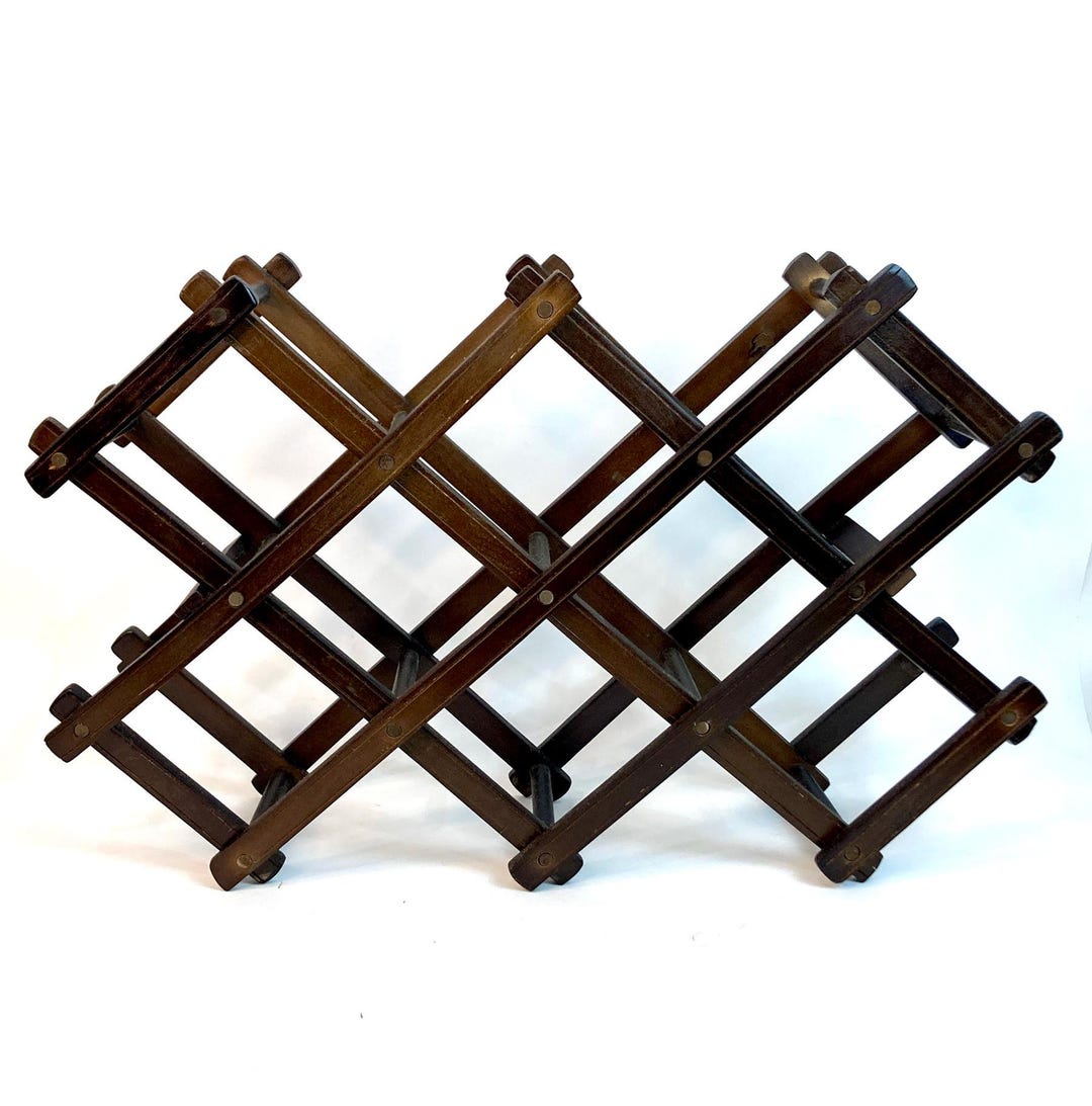 Vintage 1970s Wood Folding Wine Rack Large Decor Foldable Bottle ...