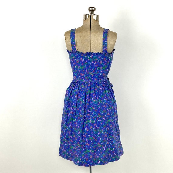 70s Lanz Purple Floral Dress Cottagecore Boho Sun Mid… - Gem