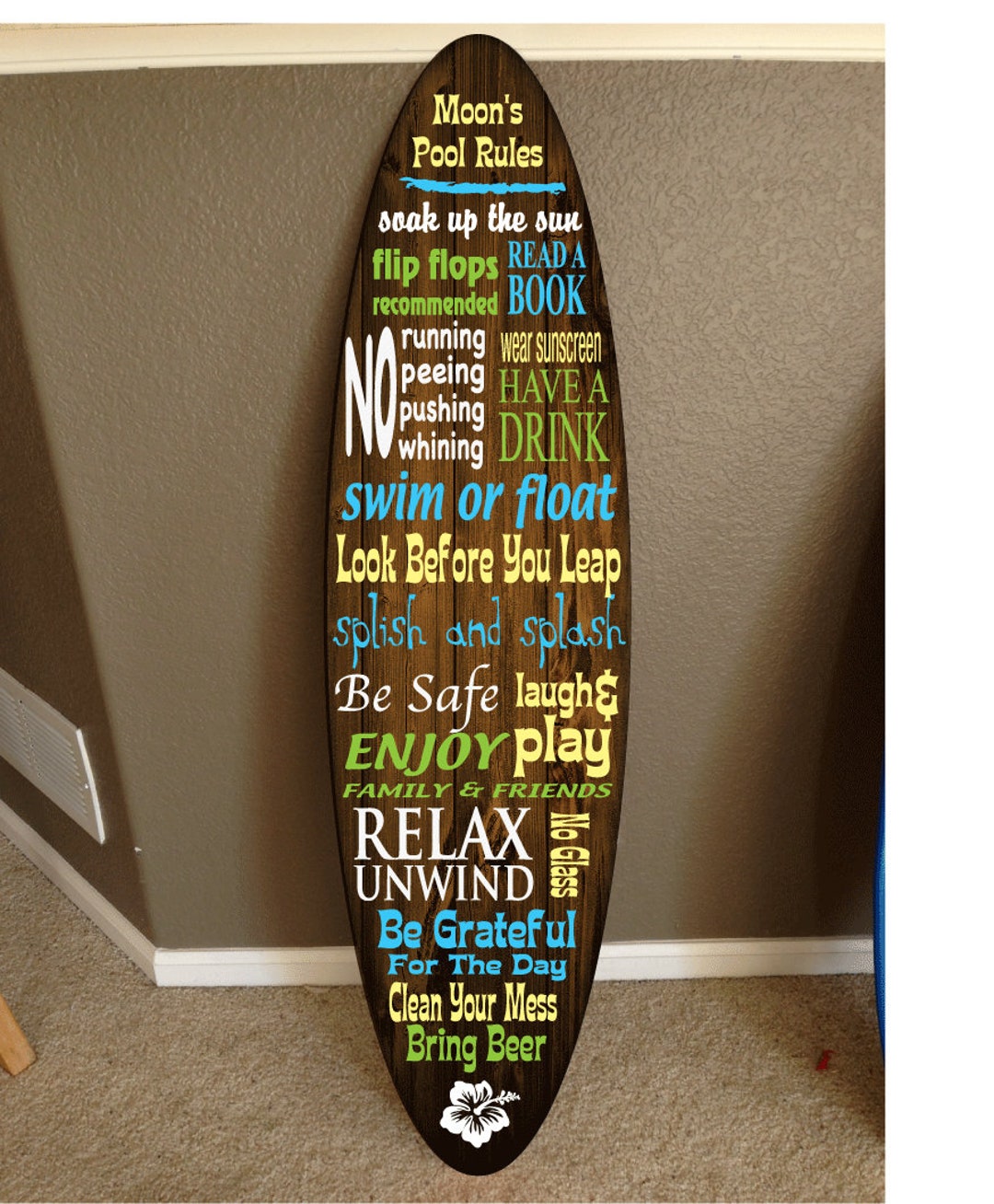 Epoxy Surfboard Decor: Hawaiian Beach Pool Rules Sign (5ft) - Etsy