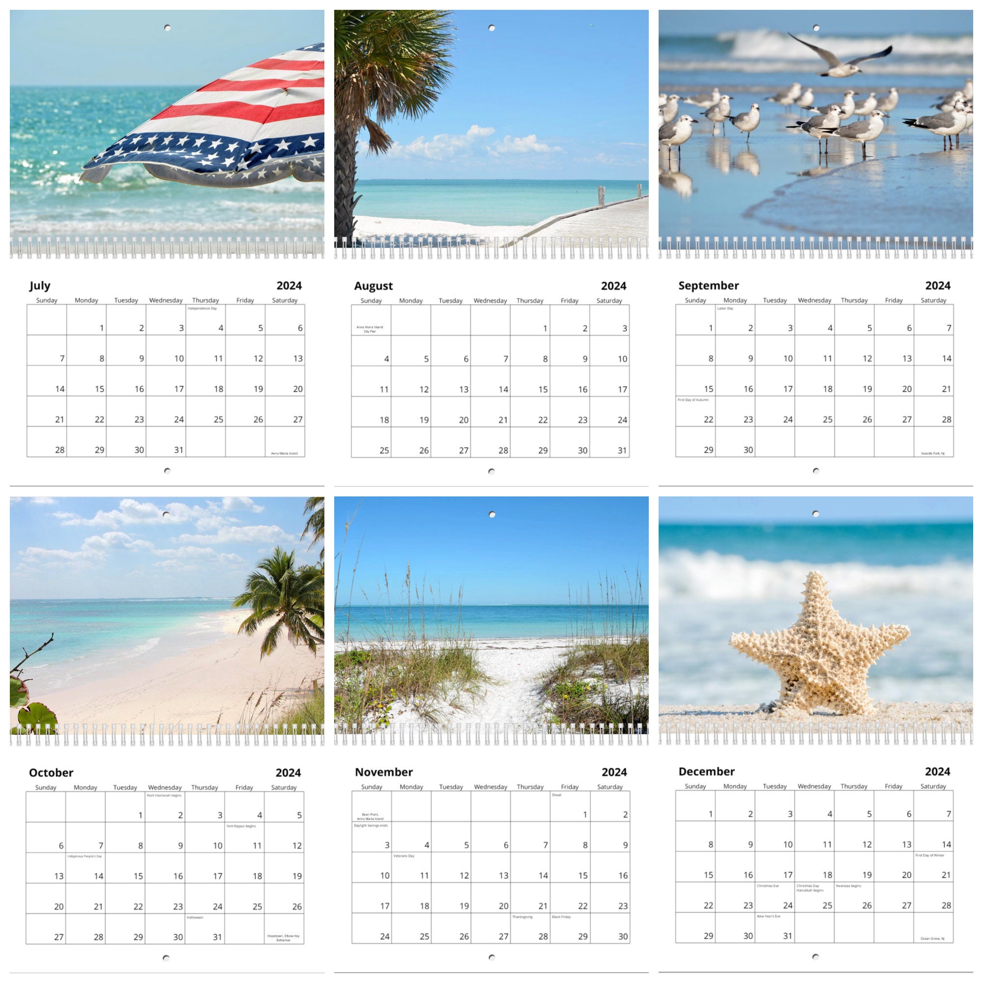 2024 Calendar Beach Wall Calendar Home Office Seashore Seaside Island ...