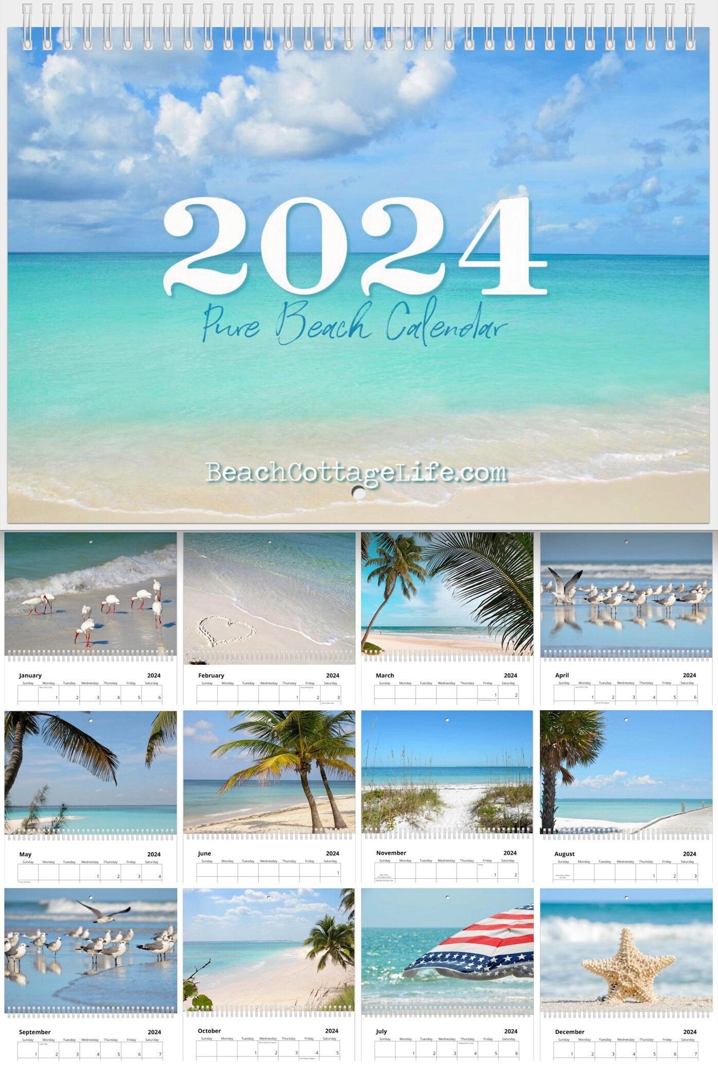 2024 Calendar Beach Wall Calendar Home Office Seashore Seaside Island ...