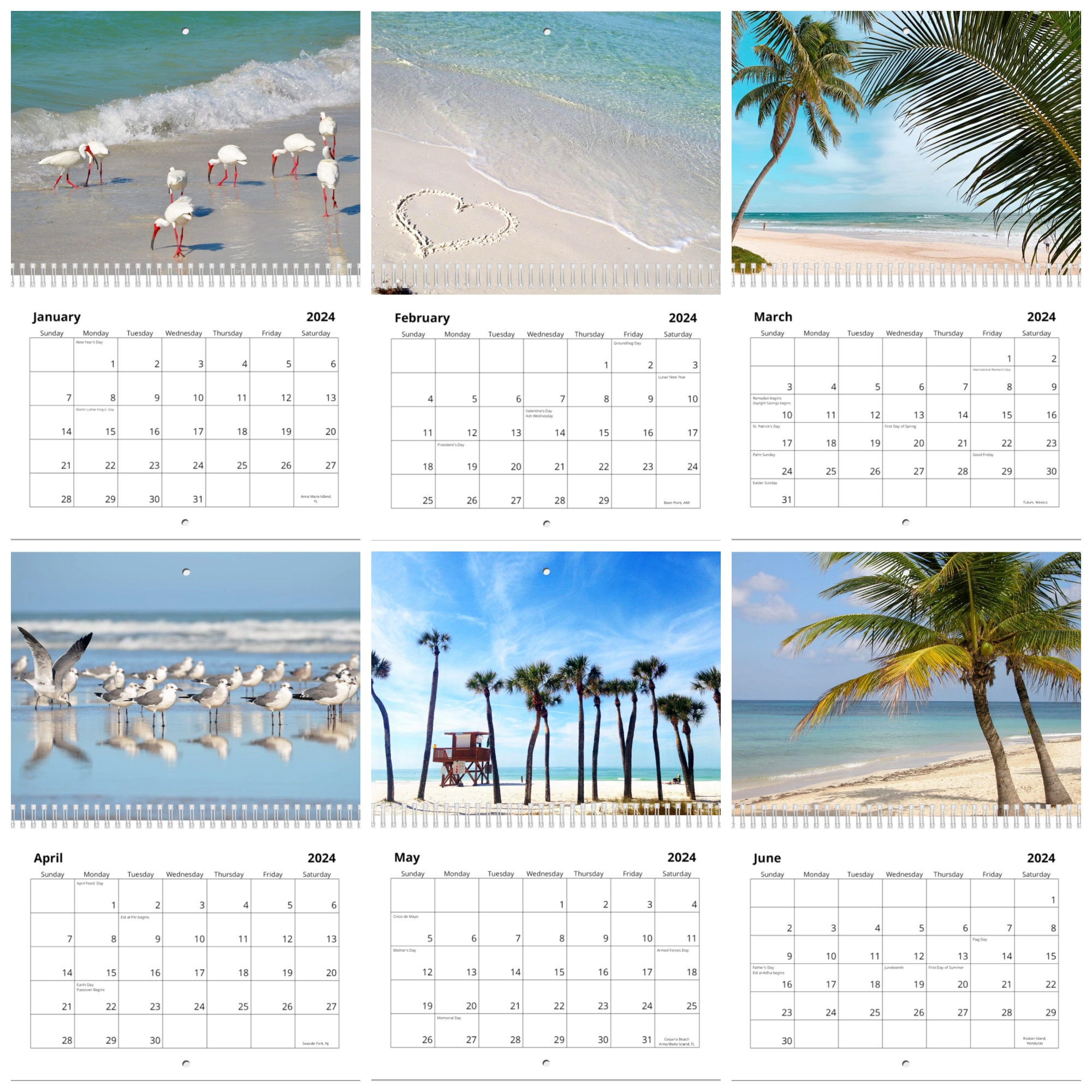 2024 Calendar Beach Wall Calendar Home Office Seashore Seaside Island ...