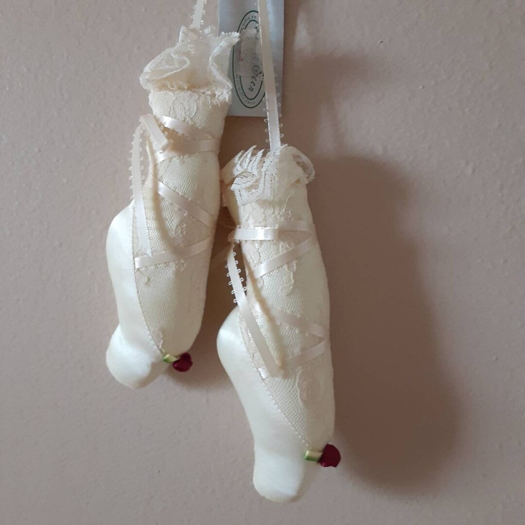 1980s Stuffed Pointe Ballet Shoes, White Lacey Ballerina Slippers, Wall ...
