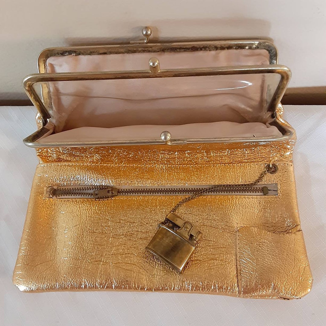Cigarette Lighter & Gold Metallic Clutch Purse, Zippered Pocket, 2 ...