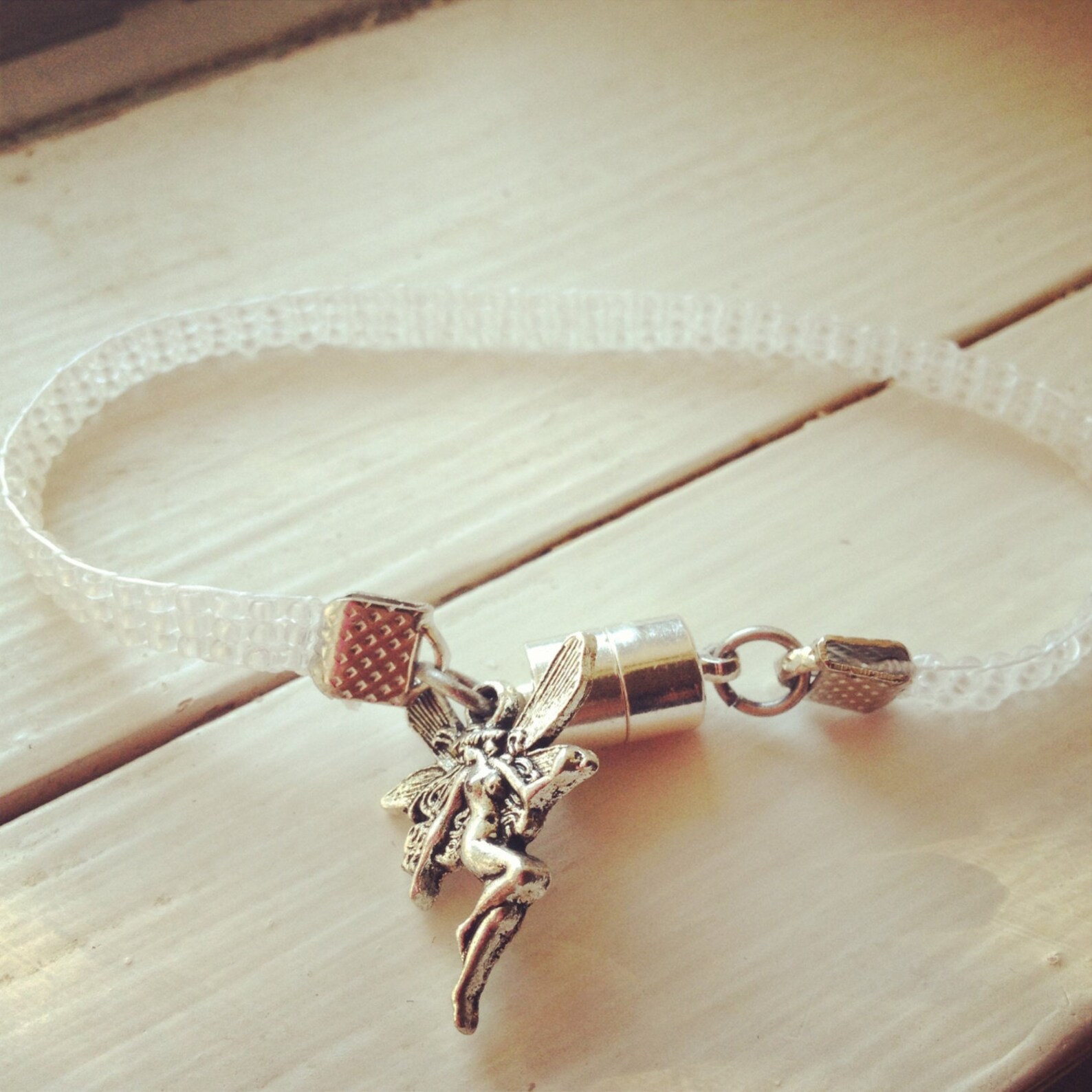 Matte Transparent Bead Loom Bracelet With Fairy Charm - Etsy