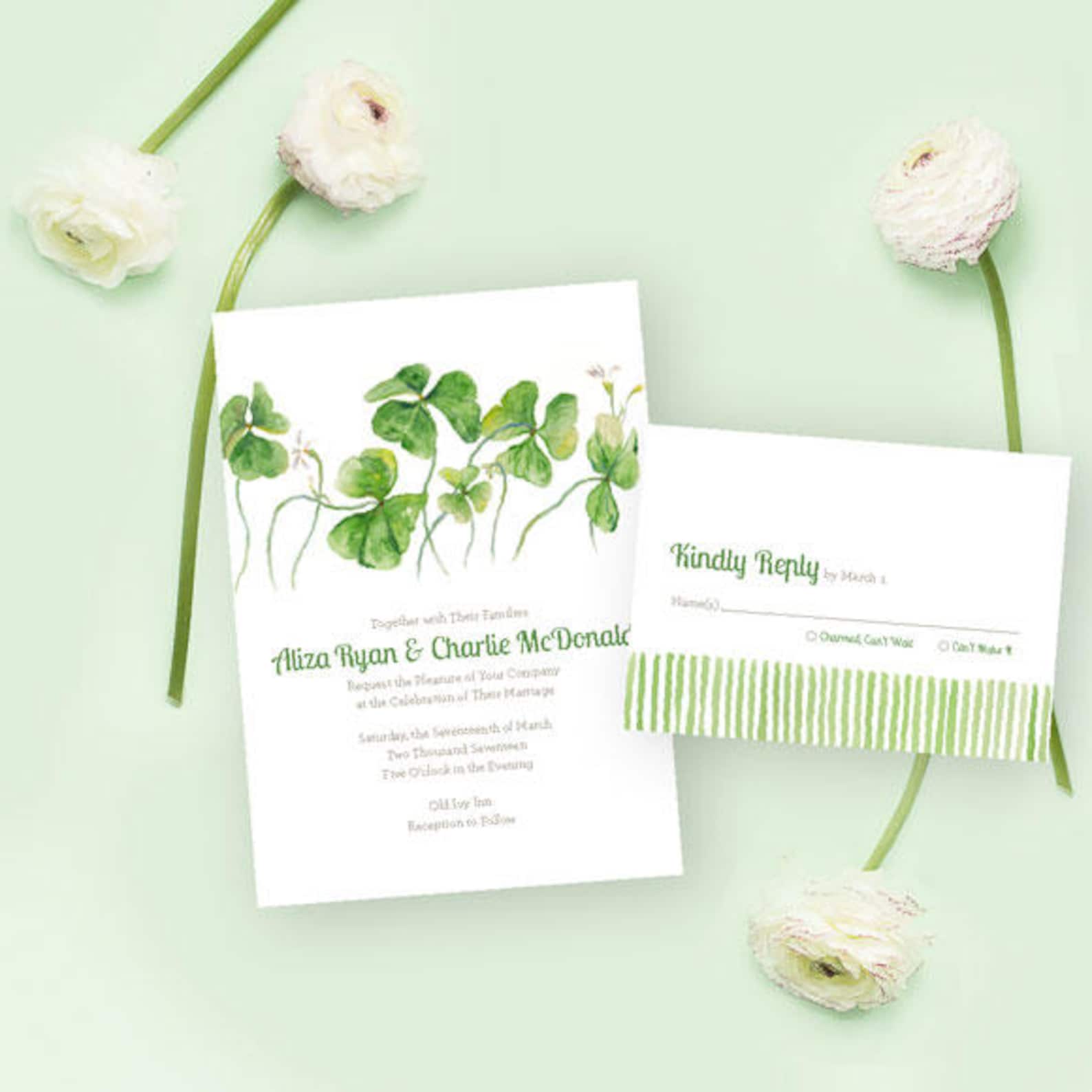 Shamrock Wedding Invitation, Watercolor Wedding Invitation, Irish ...