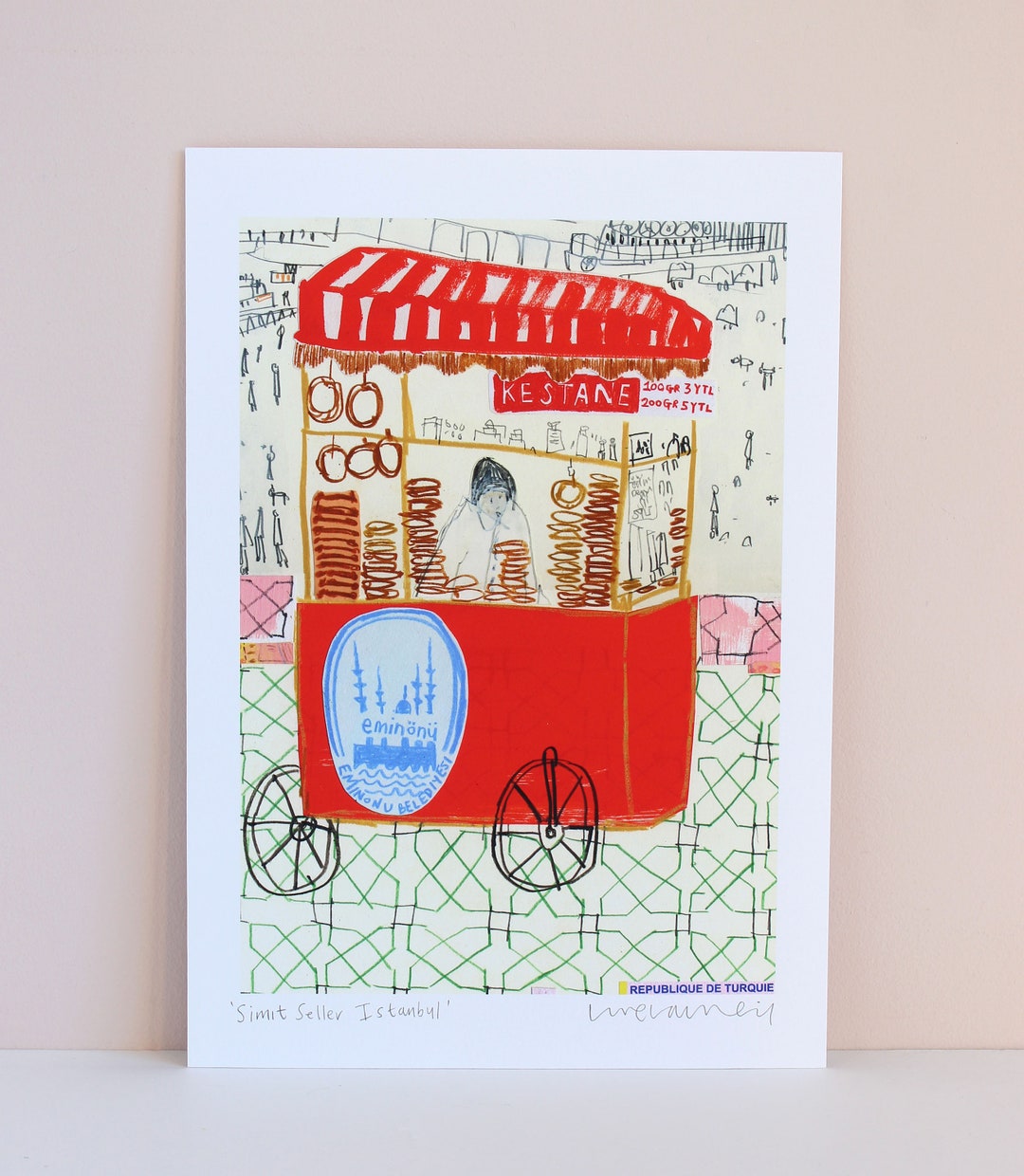 ISTANBUL ART, Turkey City Print, Simit Seller Sketch, Kestane Drawing ...