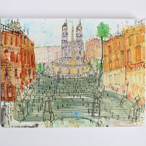 ROME CANVAS PRINT, Spanish Steps Art, Stretched Giclee, Italy Painting ...