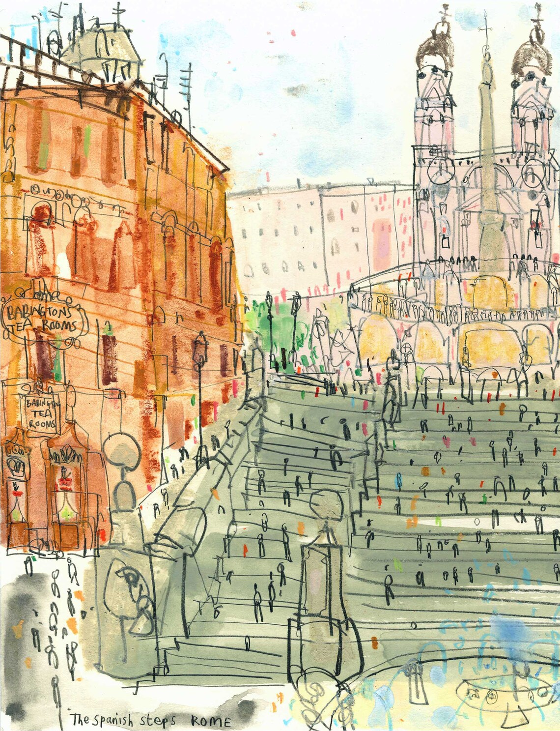 SPANISH STEPS ROME, Art Print Italy, Rome Sketch, Signed Limited ...