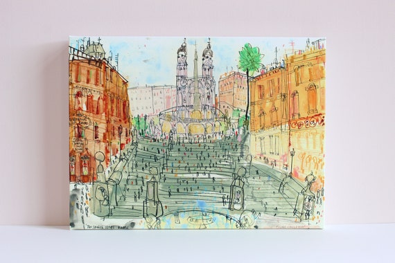 ROME CANVAS PRINT Spanish Steps Art Stretched Giclee Italy | Etsy