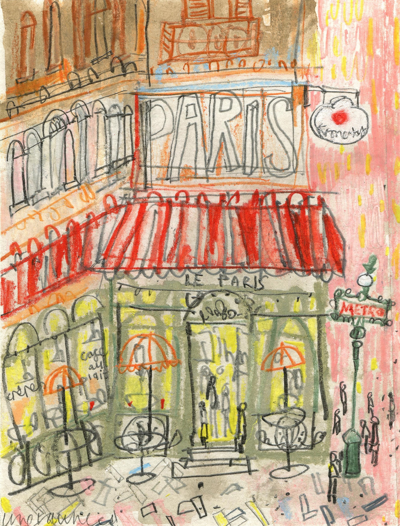 PARIS SKETCH PRINT, France Cafe Art, Metro Sign Paris, Restaurant ...