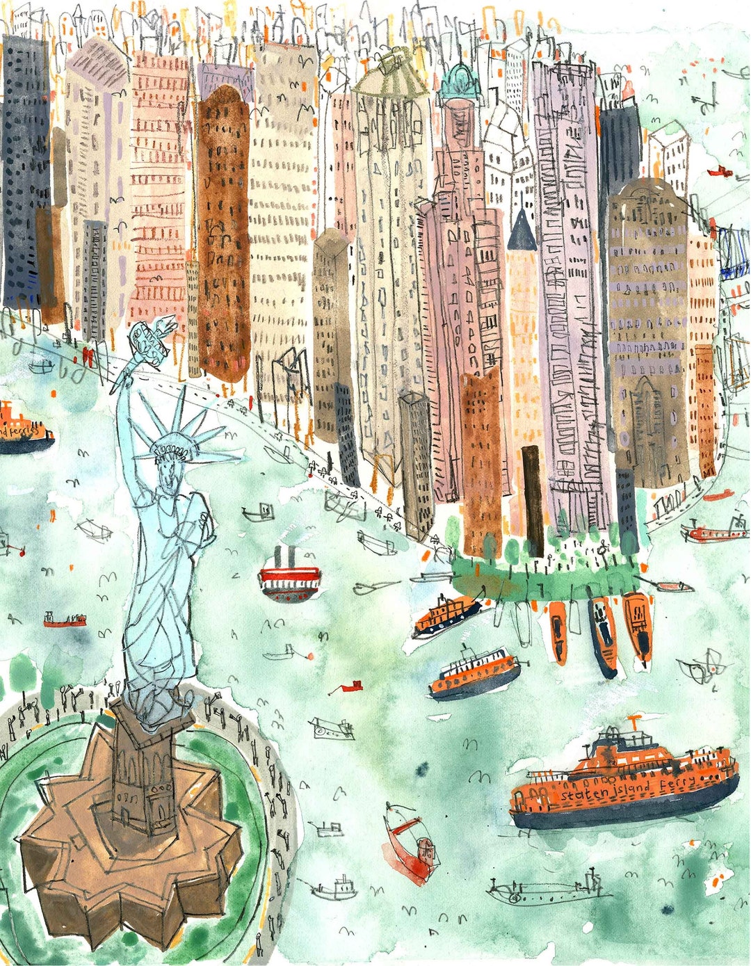 STATUE of LIBERTY Print, New York Art, 8x10 Print, Staten Island Ferry ...