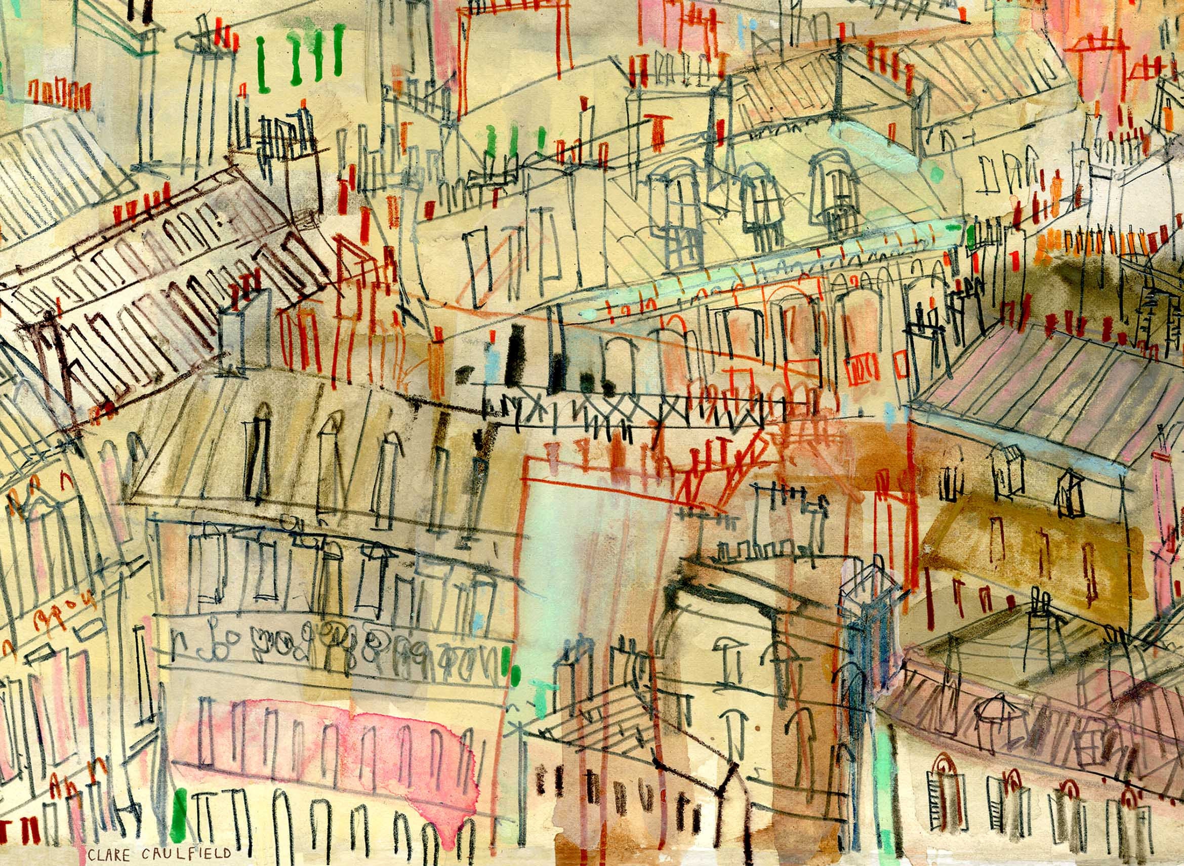 PARIS SKYLINE CANVAS Paris Rooftop Drawing Stretched Giclee - Etsy UK