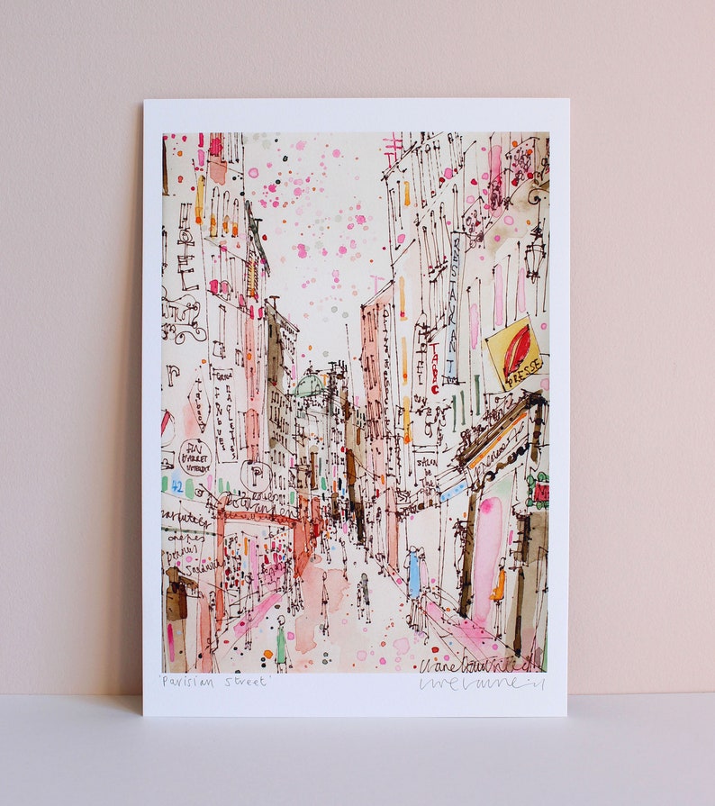 PARIS CITY PRINT, Signed Art Print, Pen & Watercolor Painting, Paris ...
