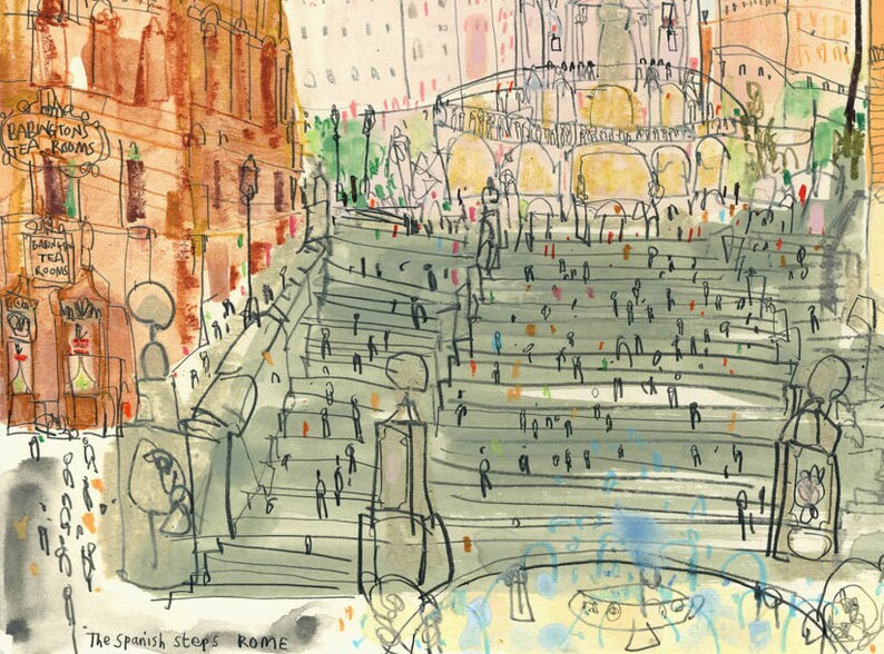 SPANISH STEPS ROME Art Print Italy Rome Sketch Signed | Etsy