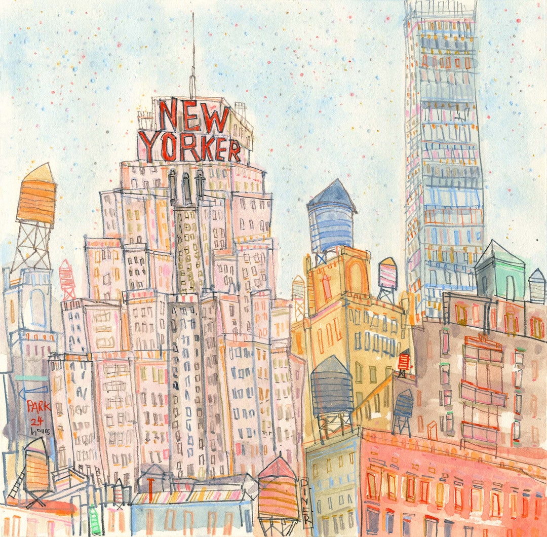 NEW YORK ART, the New Yorker Print, Watercolour Painting, Manhattan ...