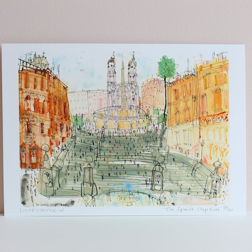 SPANISH STEPS ROME Art Print Italy Rome Sketch Signed - Etsy UK