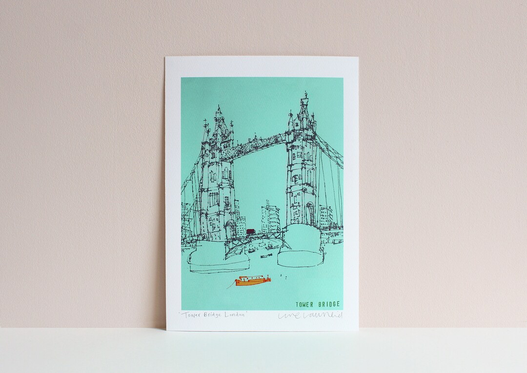 TOWER BRIDGE LONDON Art Print, River Thames Boats, Signed Giclee Print ...