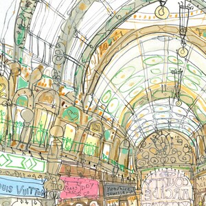 County Arcade Leeds, Shop Fronts Sketch, 11x14 Art Print, Yorkshire ...