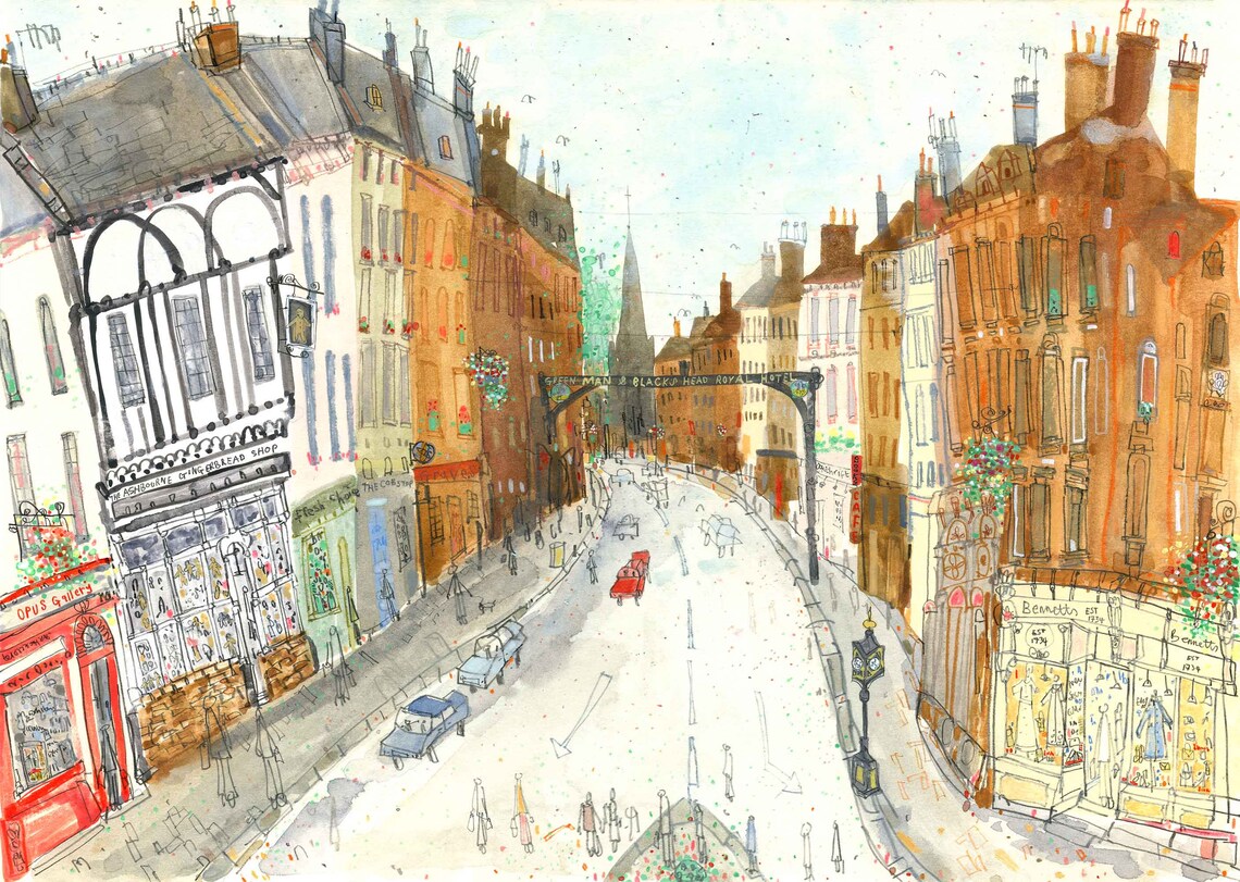 ASHBOURNE ART PRINT, Sale 20%, English Market Town Street, Signed ...
