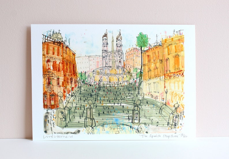 SPANISH STEPS ROME, Art Print Italy, Rome Sketch, Signed Limited ...