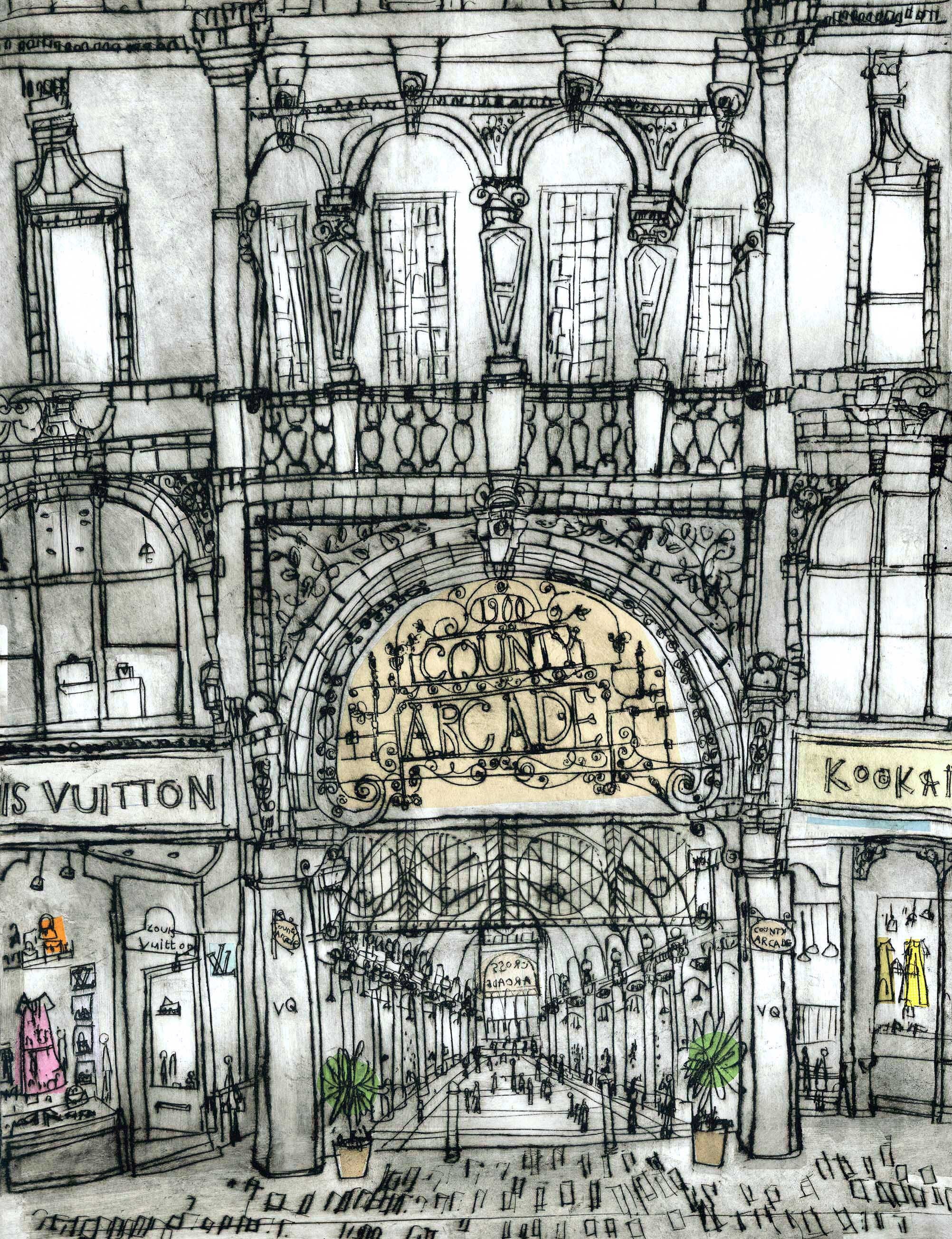 LEEDS COUNTY ARCADE, Shopping Print Yorkshire England Art, Limited ...