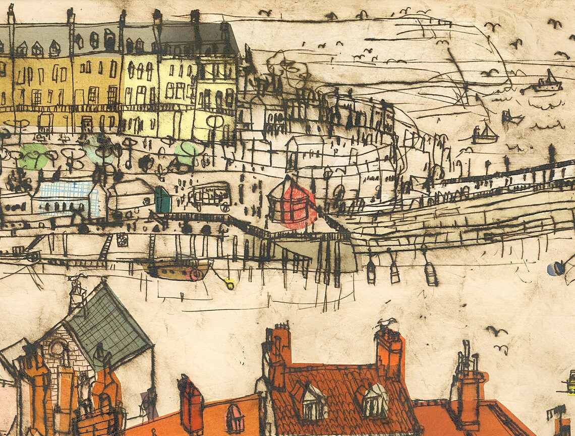 WHITBY ART PRINT, 11x14 Picture, Yorkshire Sketch, Coast Drawing ...
