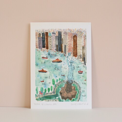 Liberty Statue Wall Art New York City Watercolor Original - Etsy