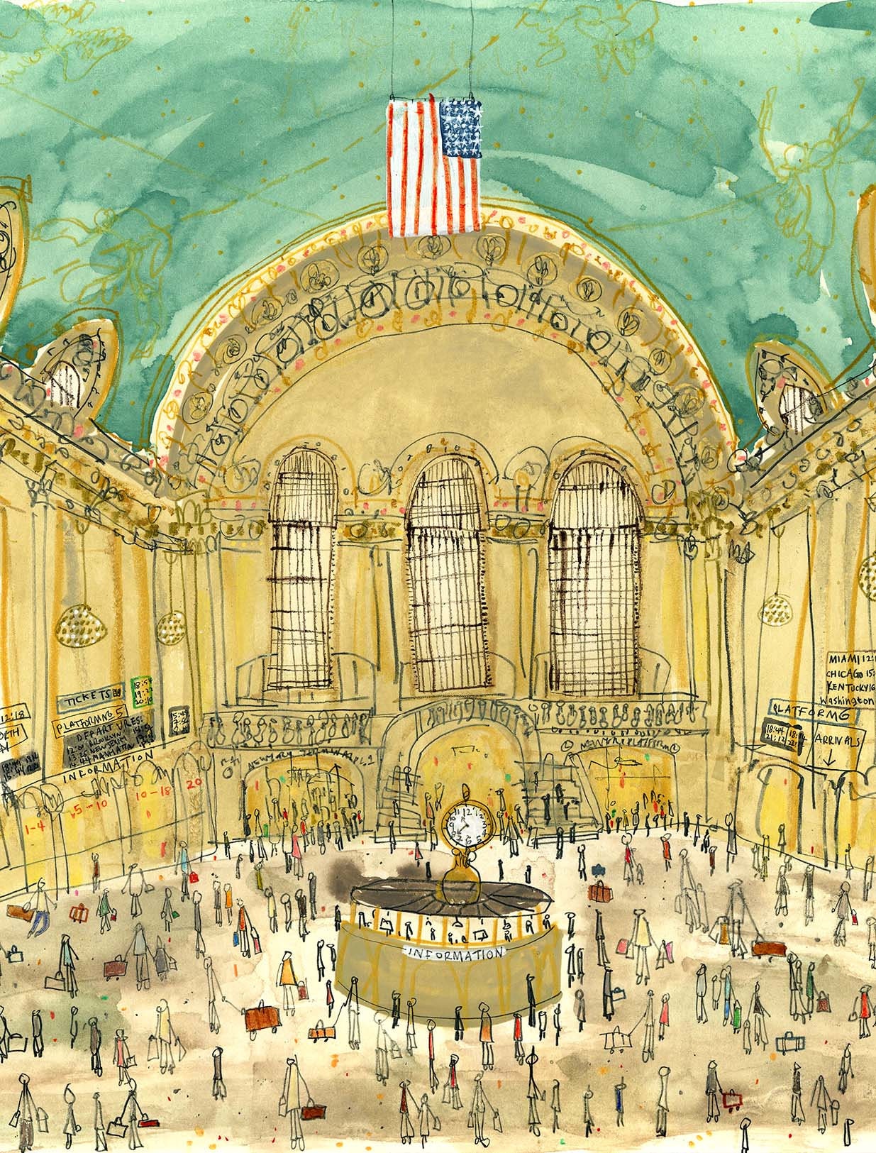 GRAND CENTRAL Sketch, New York 11 X 14 Art, NYC Wall Decor, Train ...