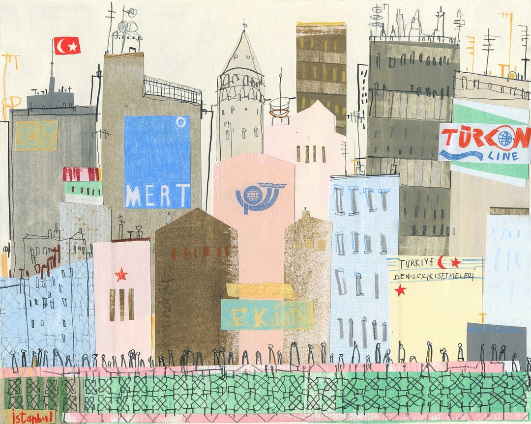 GALATA BRIDGE PRINT, Istanbul Drawing, Large Giclee Print, Sketch ...