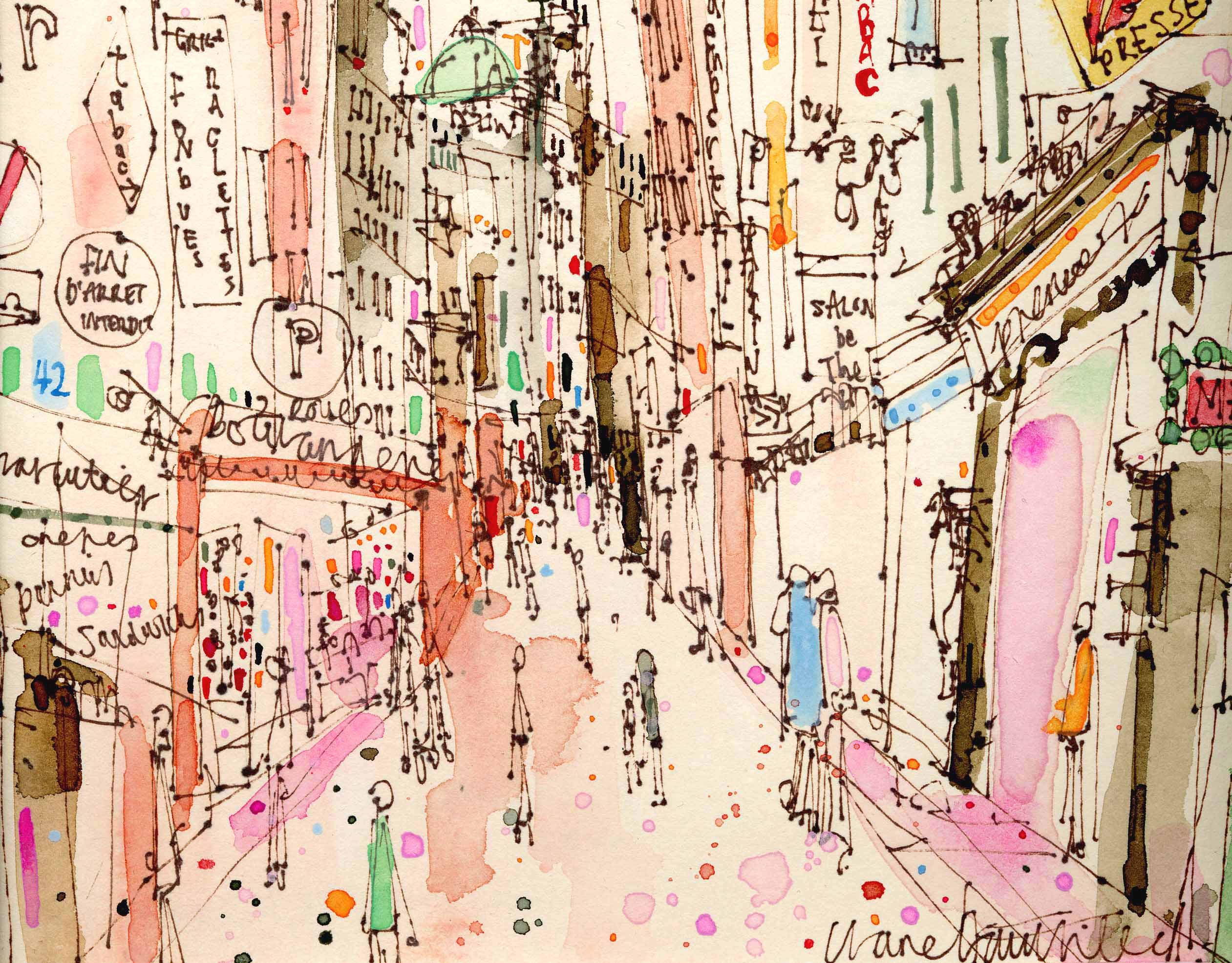 PARIS STREET SKETCH Parisian Drawing, Print of Paris Marais, Mixed ...