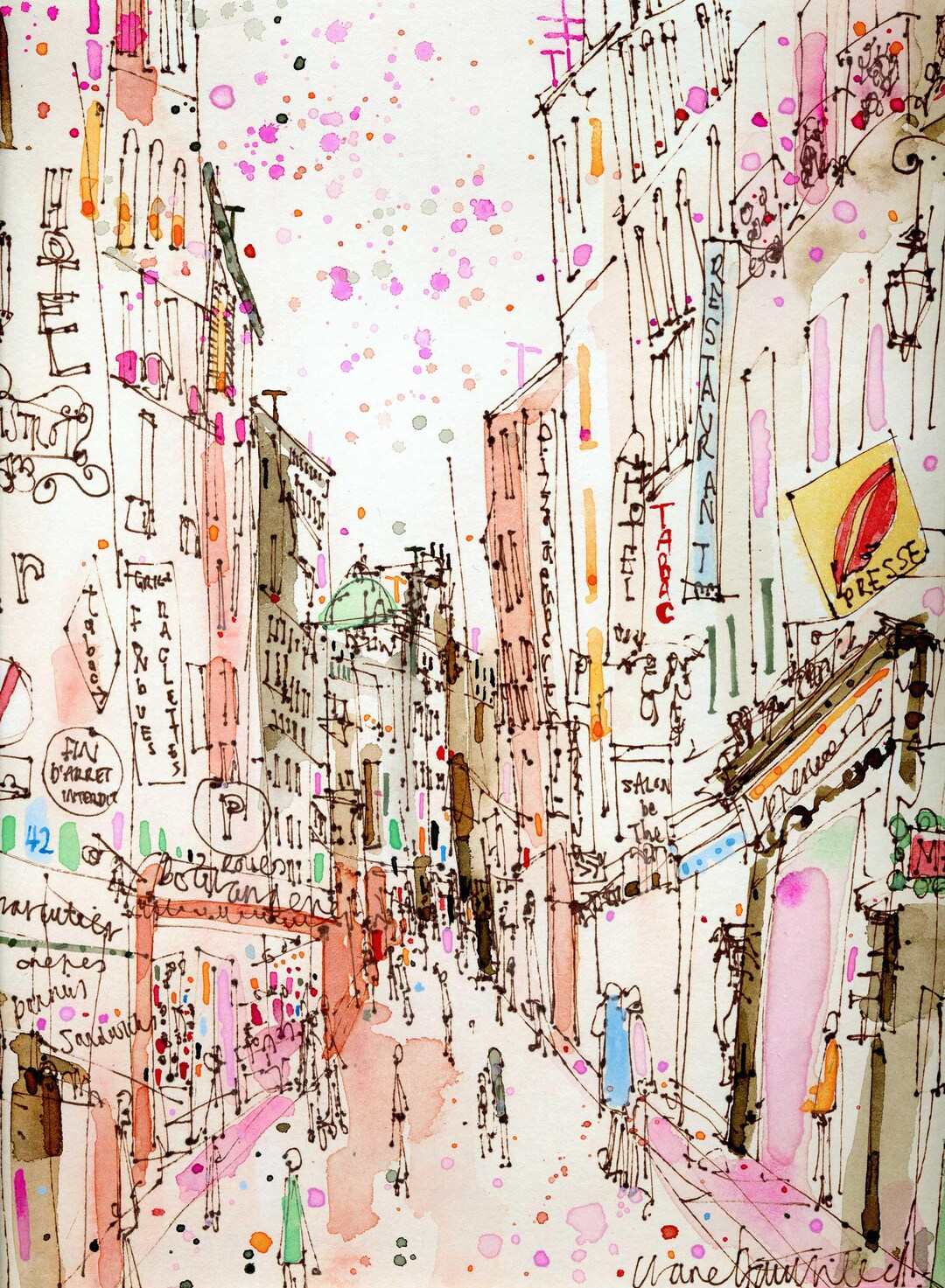 PARIS STREET SKETCH Parisian Drawing, Print of Paris Marais, Mixed ...