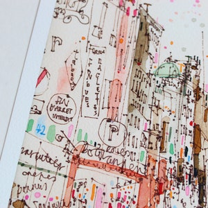 PARIS CITY PRINT, Signed Art Print, Pen & Watercolor Painting, Paris ...