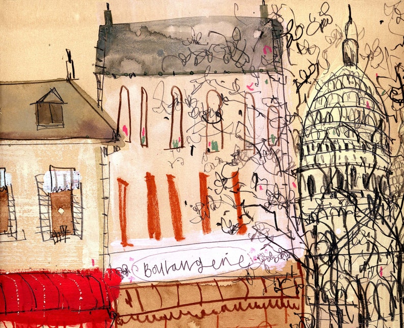 MONTMARTRE PARIS, Art Print 11x14, French Street Scene, Sacre Coeur ...