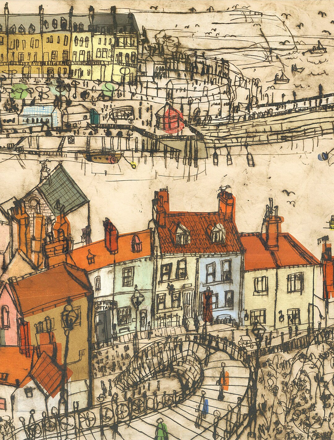 WHITBY ART PRINT, 11x14 Picture, Yorkshire Sketch, Coast Drawing ...