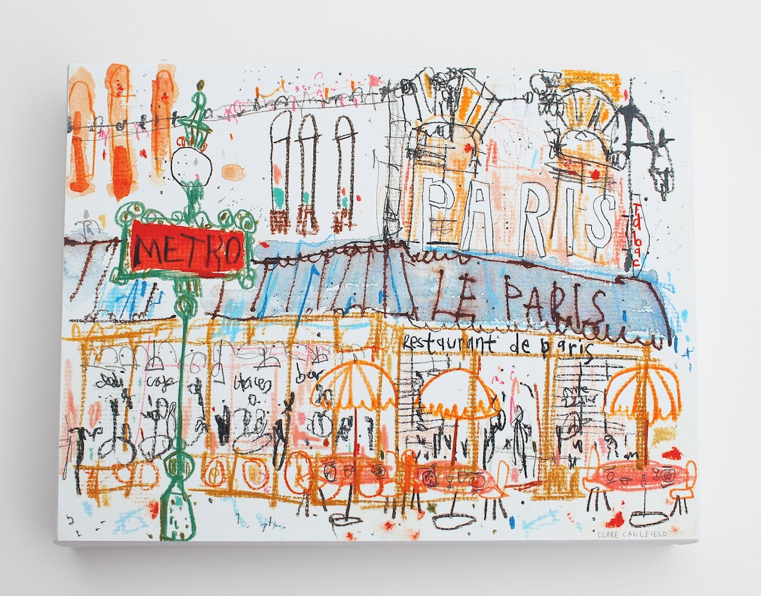 PARIS CAFÉ CANVAS, Parisian Drawing, Stretched Giclee Canvas, Paris ...