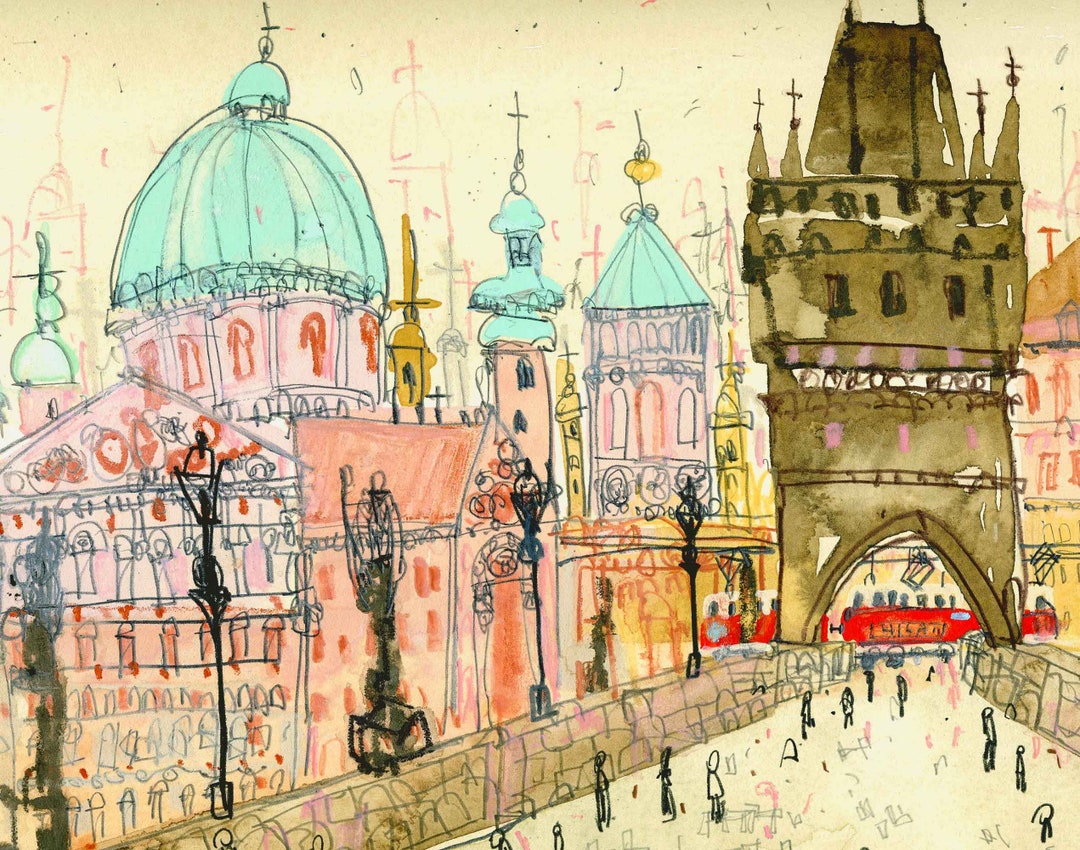 PRAGUE 8x10 Giclee Art, Charles Bridge Print, Czechia Drawing, City ...