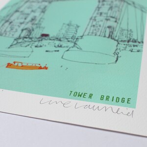 TOWER BRIDGE LONDON Art Print, River Thames Boats, Signed Giclee Print ...