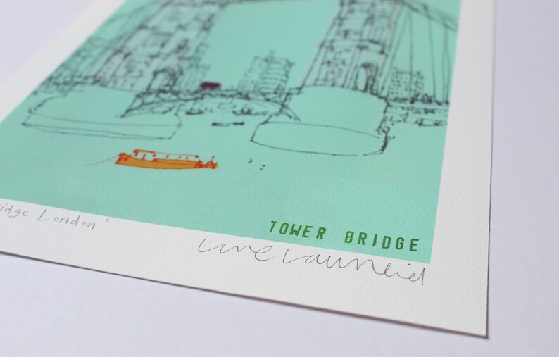 TOWER BRIDGE LONDON Art Print, River Thames Boats, Signed Giclee Print ...