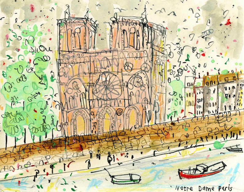 NOTRE DAME PARIS, Giclee Art 8x10, Parisian City Print, Cathedral ...