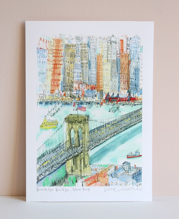 Brooklyn Bridge Drawing With Color